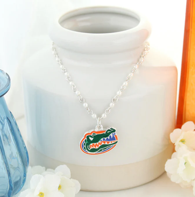 Florida Gator Enamel Logo & Pearl Necklace – AGAPANTHUS